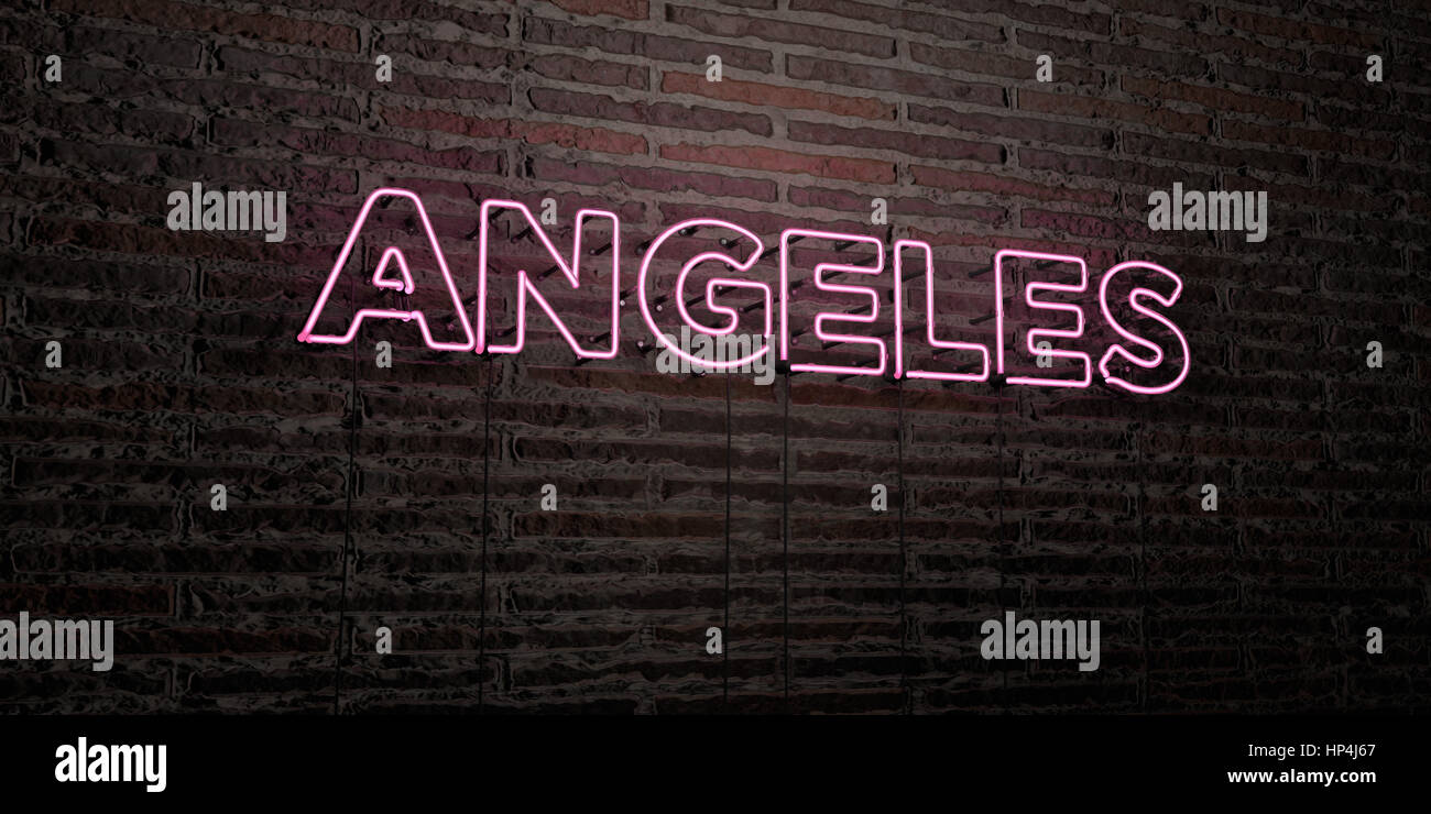 ANGELES -Realistic Neon Sign on Brick Wall background - 3D rendered ...