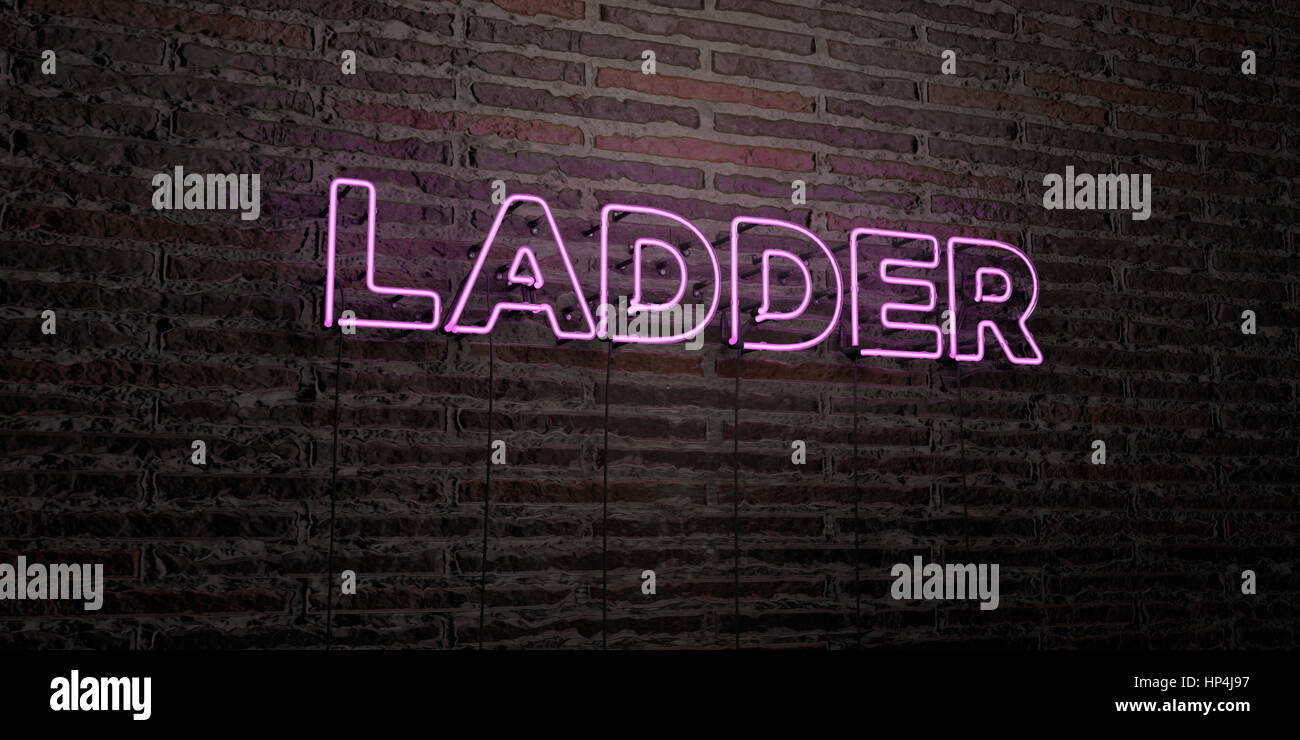 LADDER -Realistic Neon Sign on Brick Wall background - 3D rendered ...