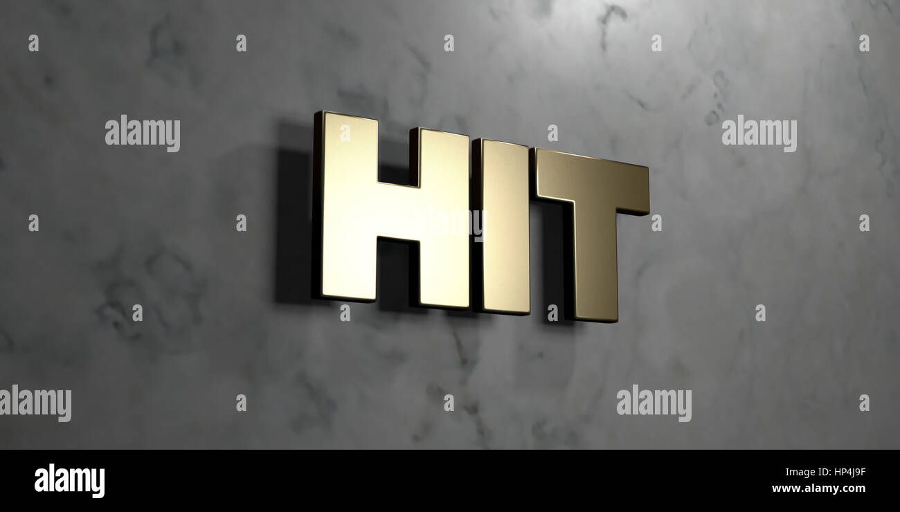 Hit - Gold sign mounted on glossy marble wall - 3D rendered royalty ...