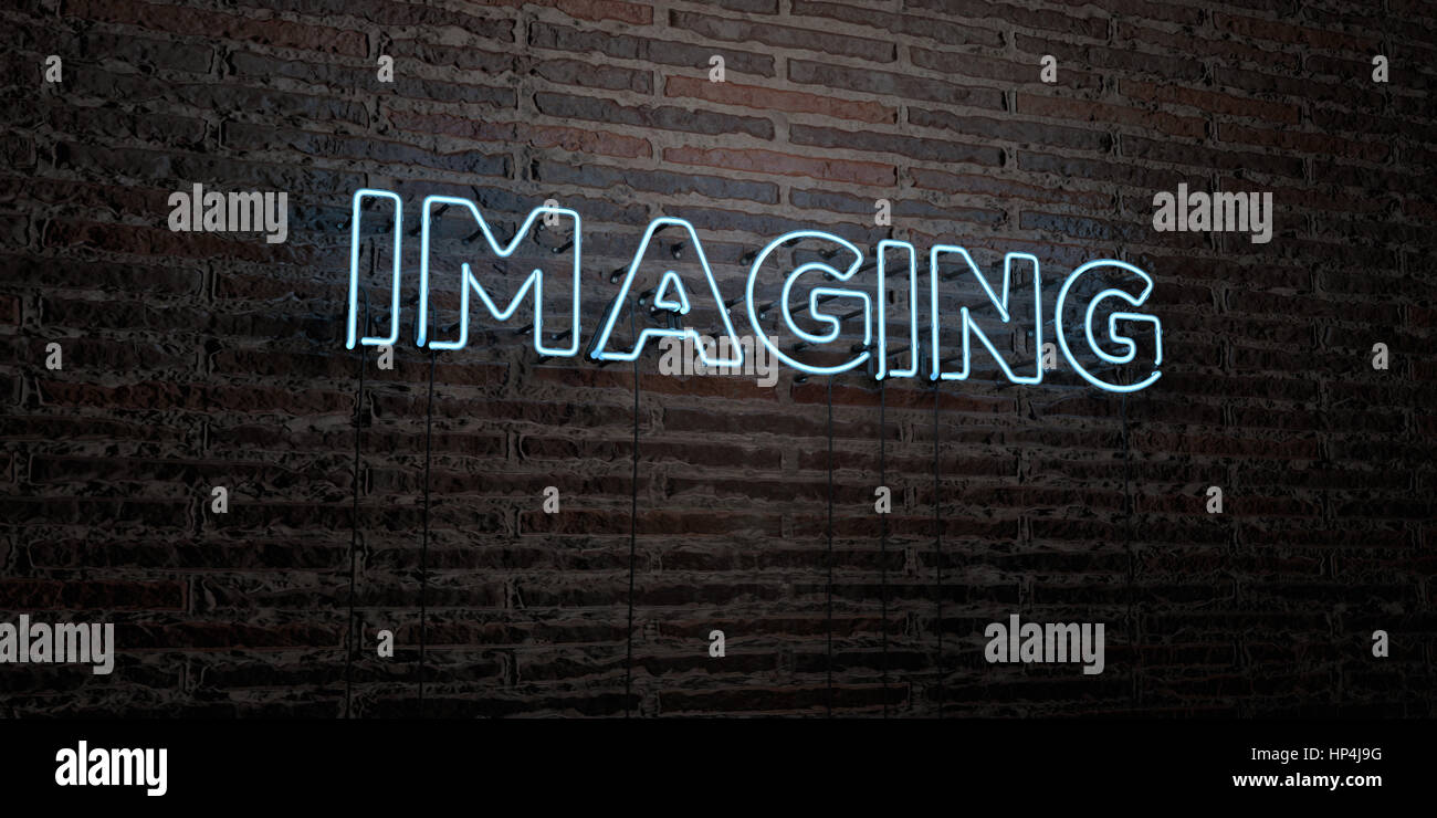 IMAGING -Realistic Neon Sign on Brick Wall background - 3D rendered ...