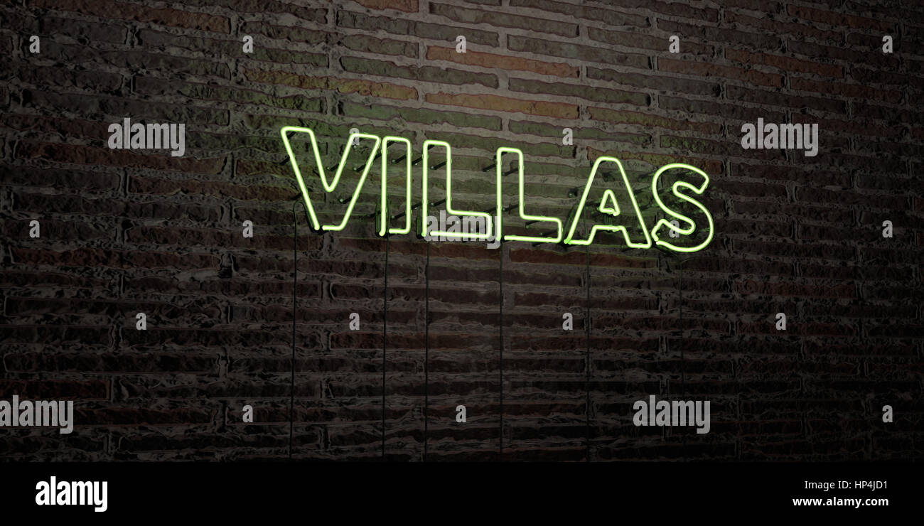 VILLAS -Realistic Neon Sign on Brick Wall background - 3D rendered ...