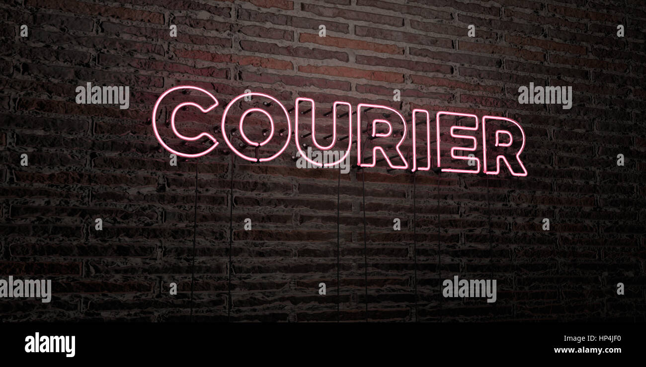 COURIER -Realistic Neon Sign on Brick Wall background - 3D rendered ...