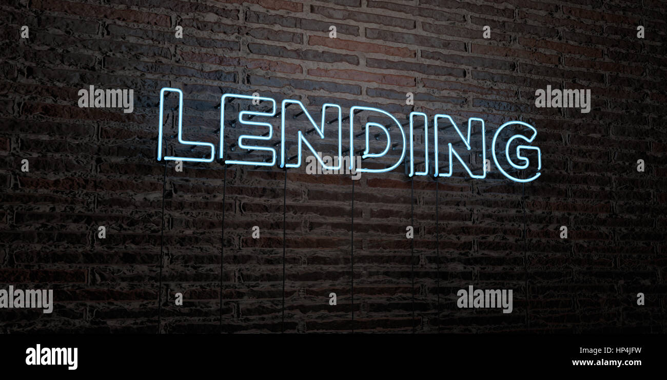 LENDING -Realistic Neon Sign on Brick Wall background - 3D rendered ...