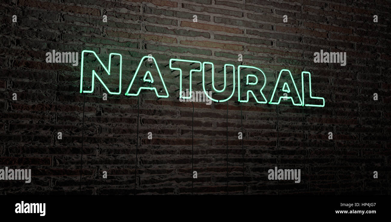 NATURAL -Realistic Neon Sign on Brick Wall background - 3D rendered ...