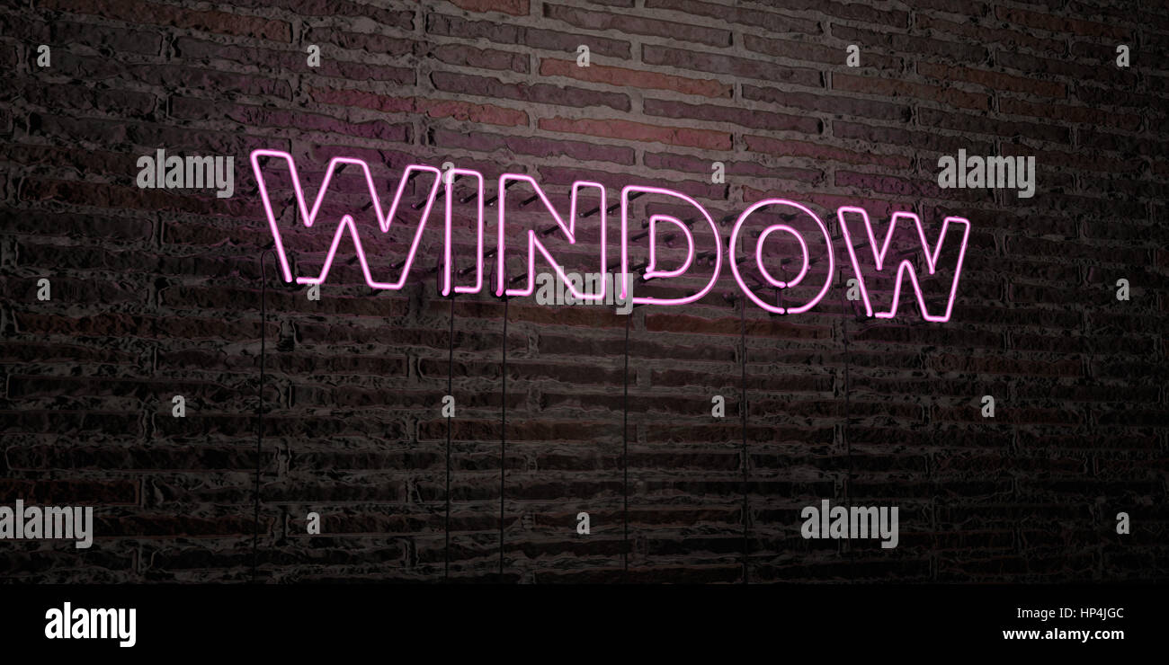 WINDOW -Realistic Neon Sign on Brick Wall background - 3D rendered ...