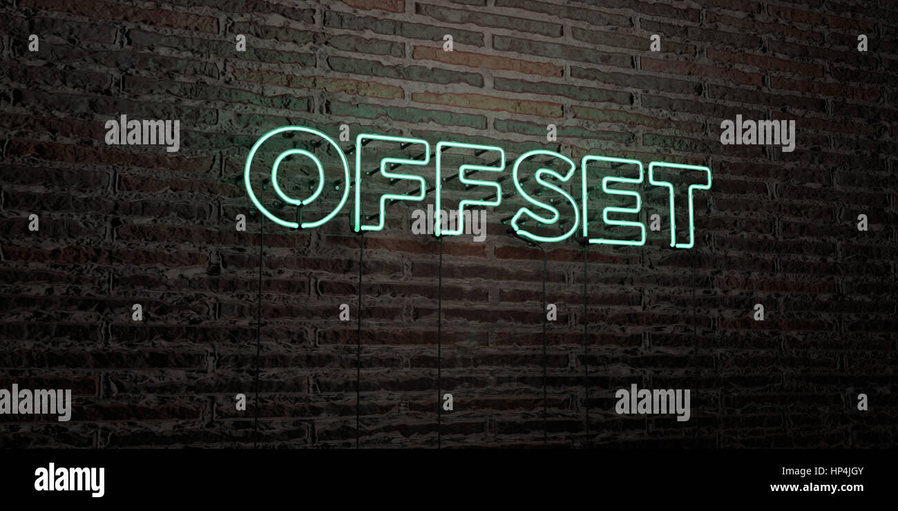 OFFSET -Realistic Neon Sign on Brick Wall background - 3D rendered ...