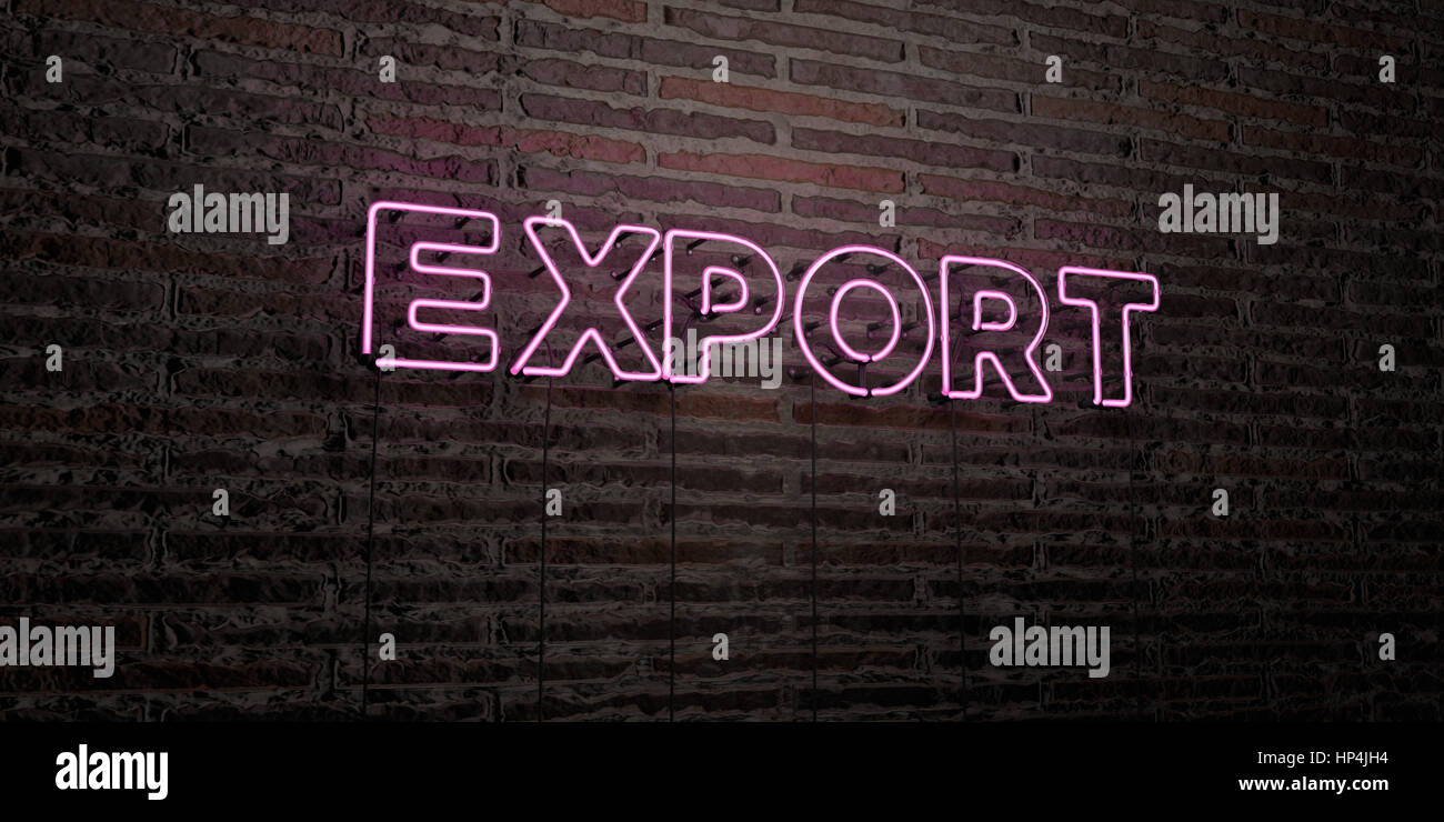 EXPORT -Realistic Neon Sign on Brick Wall background - 3D rendered ...