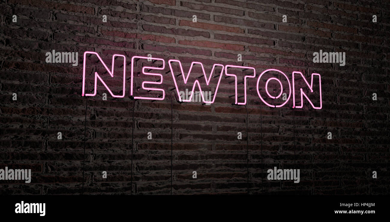 NEWTON -Realistic Neon Sign on Brick Wall background - 3D rendered ...