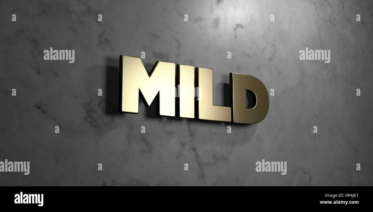 Mild - Gold sign mounted on glossy marble wall - 3D rendered royalty ...