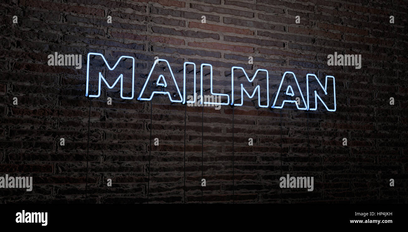 MAILMAN -Realistic Neon Sign on Brick Wall background - 3D rendered ...