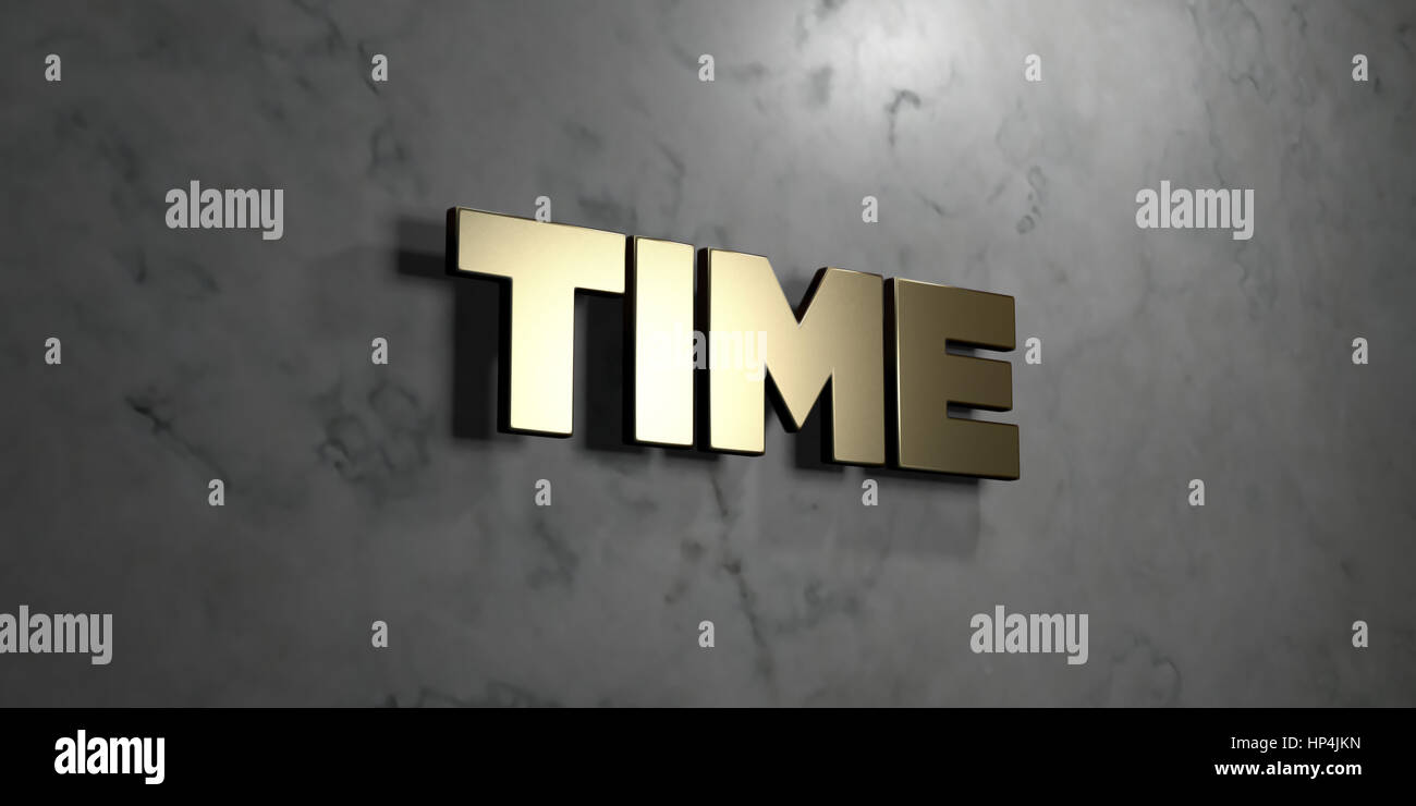 Time - Gold sign mounted on glossy marble wall - 3D rendered royalty ...