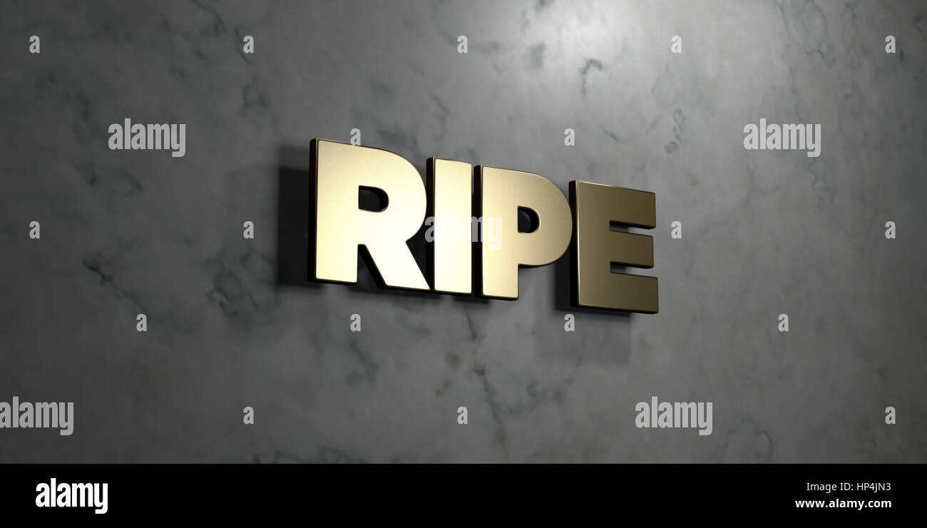 Ripe - Gold sign mounted on glossy marble wall - 3D rendered royalty ...