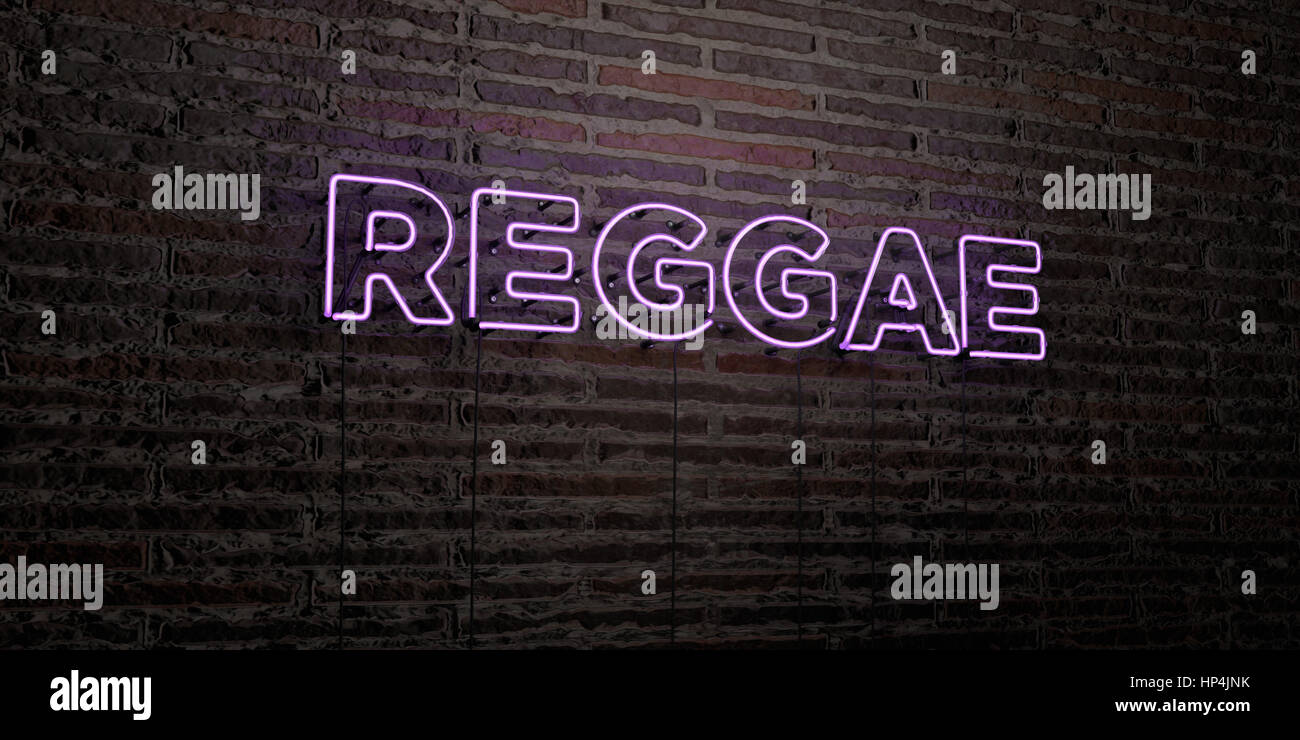 REGGAE -Realistic Neon Sign on Brick Wall background - 3D rendered ...
