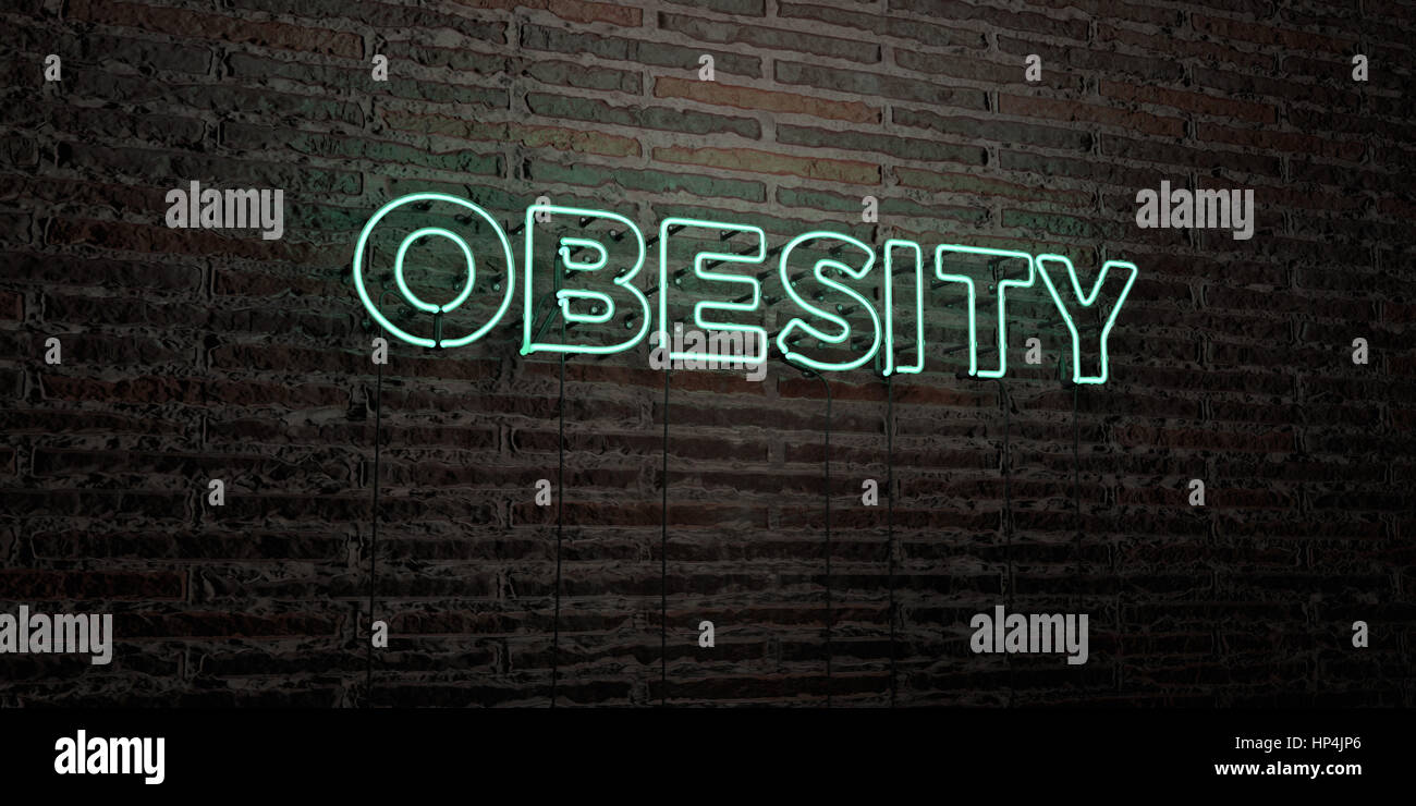 OBESITY -Realistic Neon Sign on Brick Wall background - 3D rendered ...