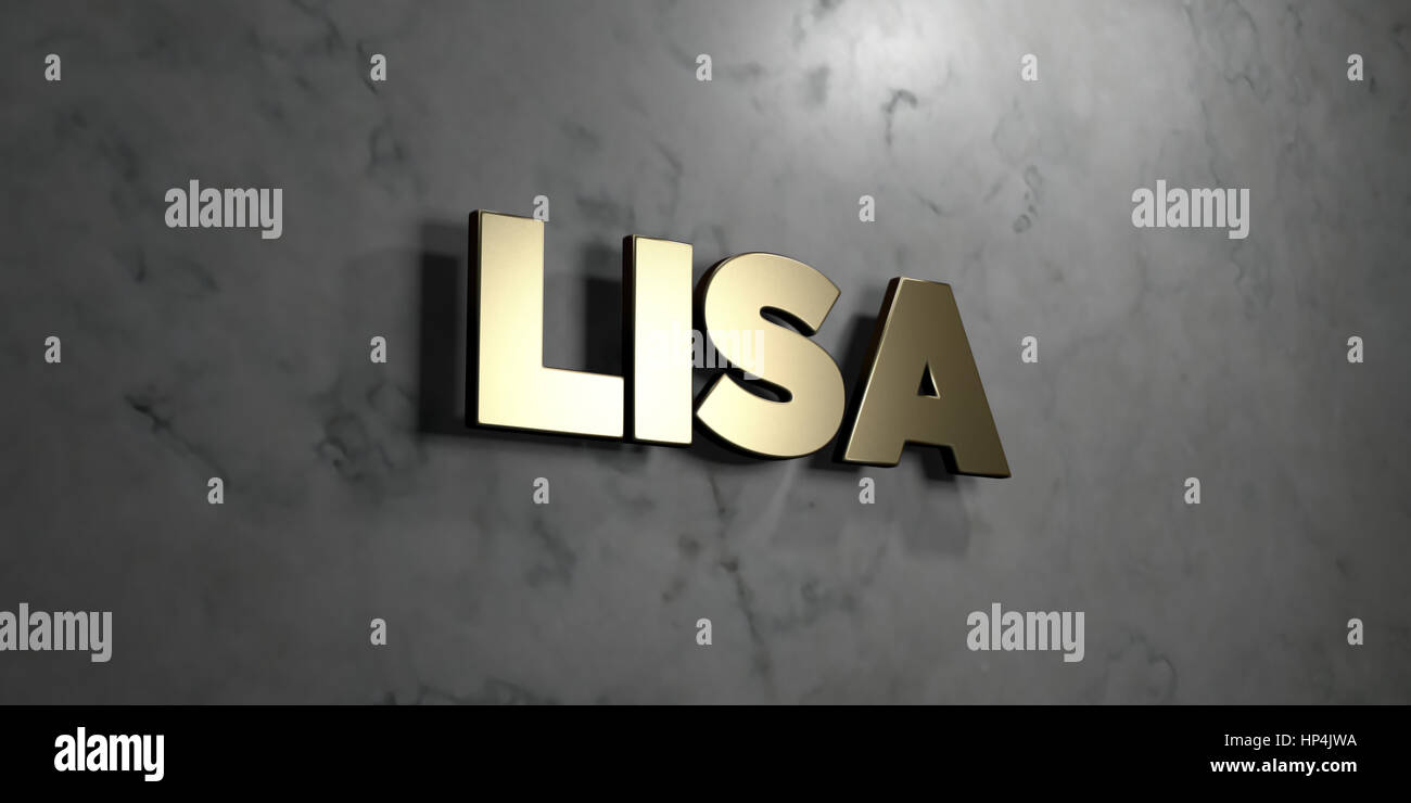Lisa - Gold sign mounted on glossy marble wall - 3D rendered royalty ...