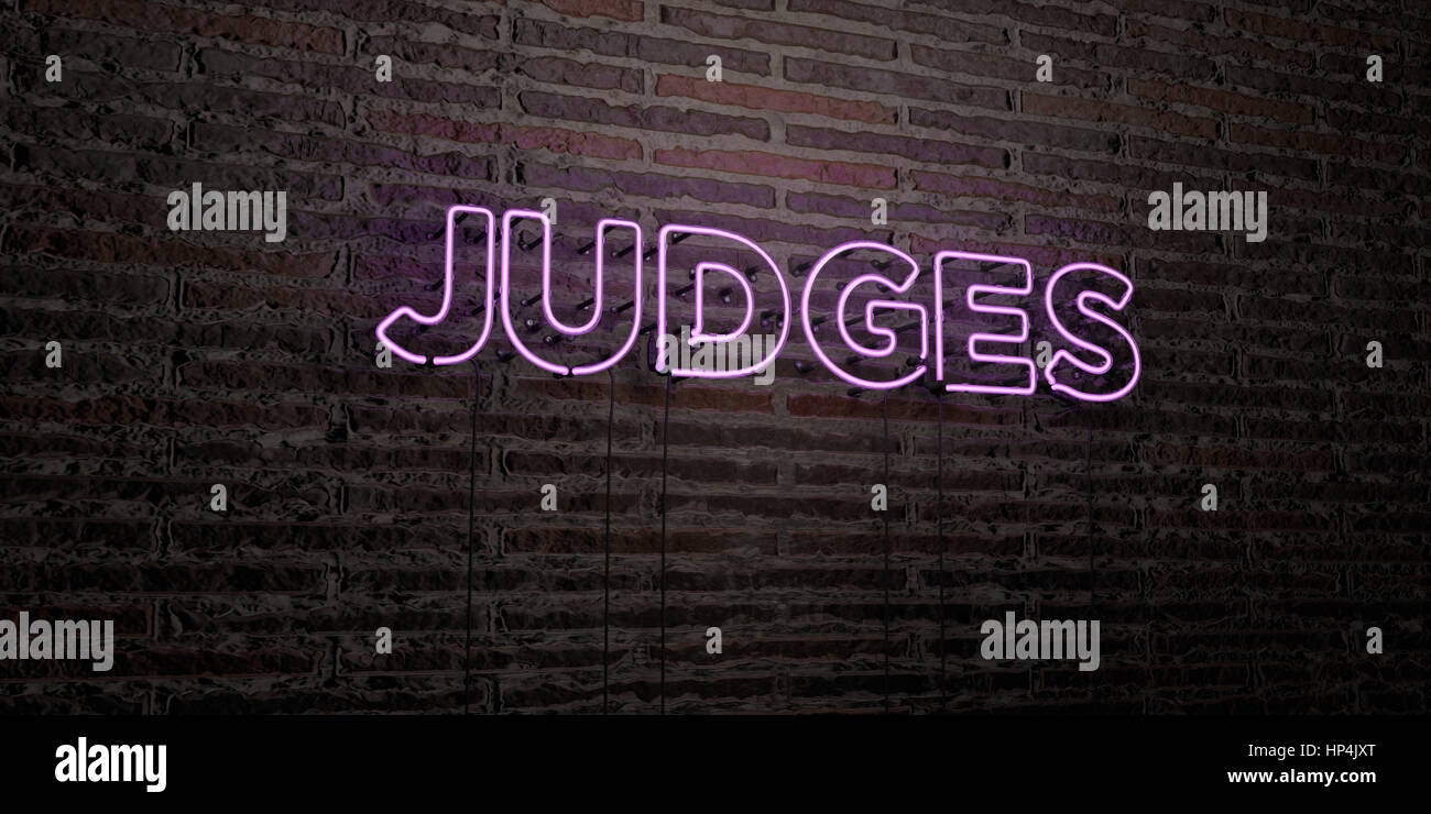 JUDGES -Realistic Neon Sign on Brick Wall background - 3D rendered ...