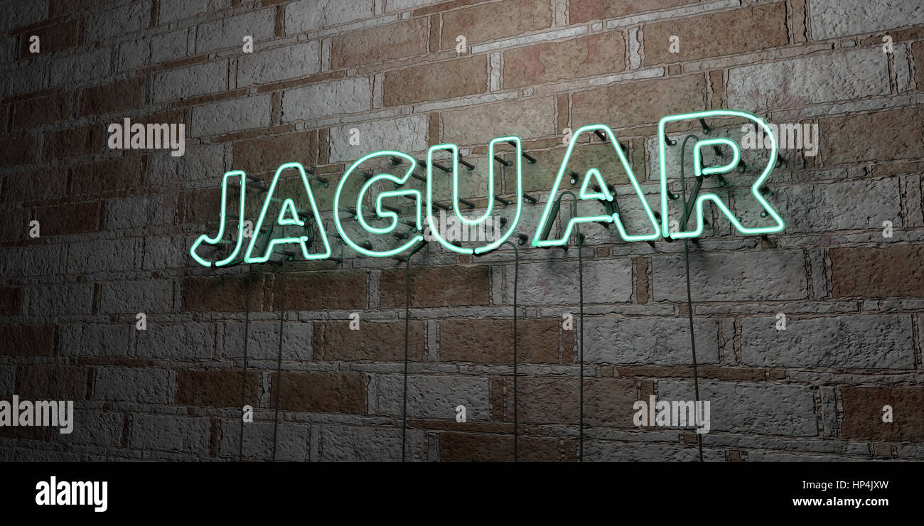 JAGUAR - Glowing Neon Sign on stonework wall - 3D rendered royalty free ...