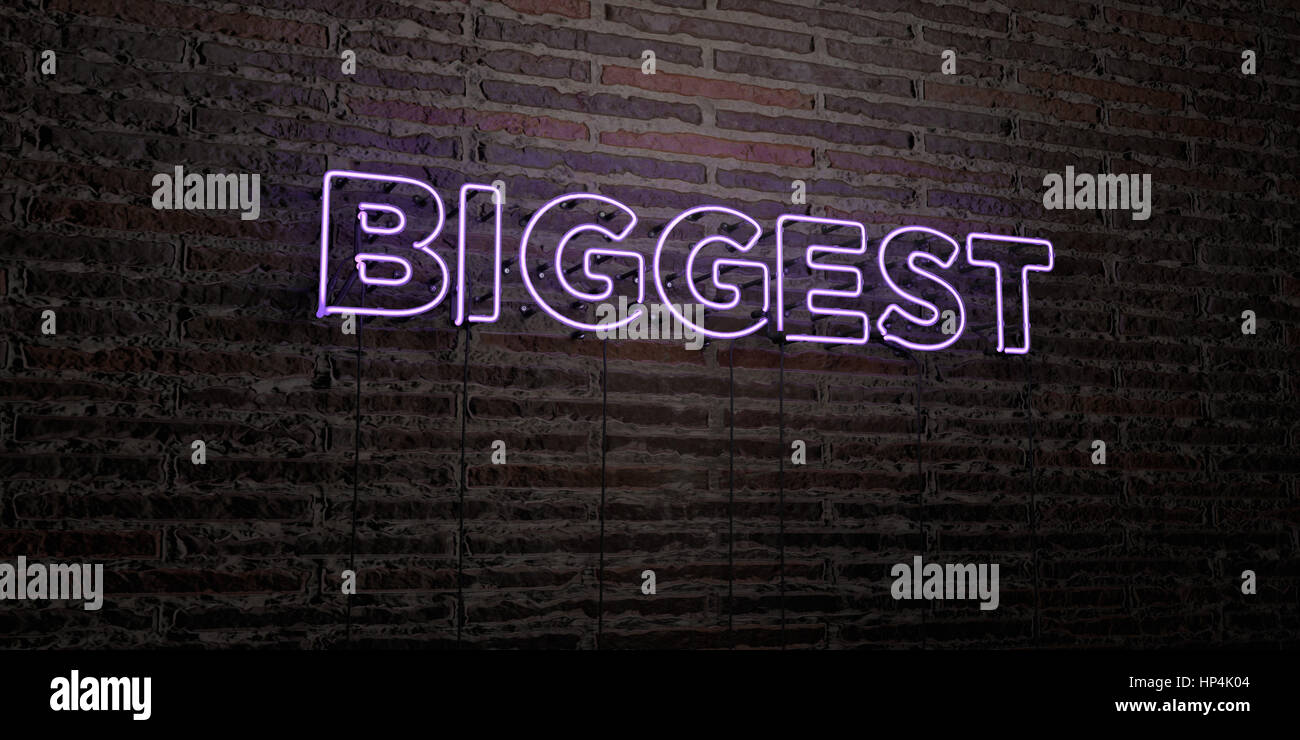 BIGGEST -Realistic Neon Sign on Brick Wall background - 3D rendered ...