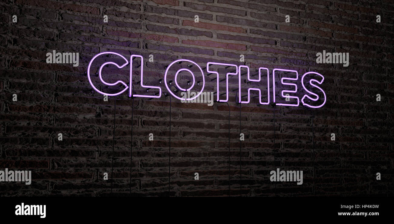 CLOTHES -Realistic Neon Sign on Brick Wall background - 3D rendered ...