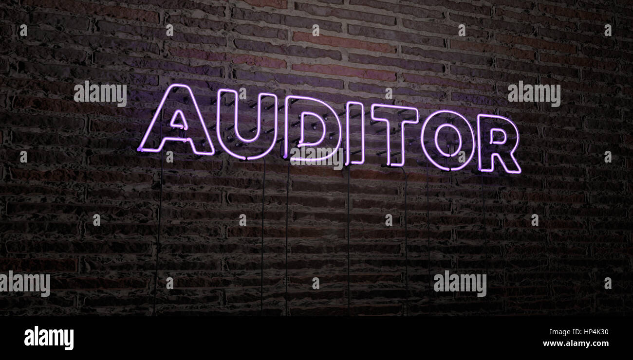 AUDITOR -Realistic Neon Sign on Brick Wall background - 3D rendered ...