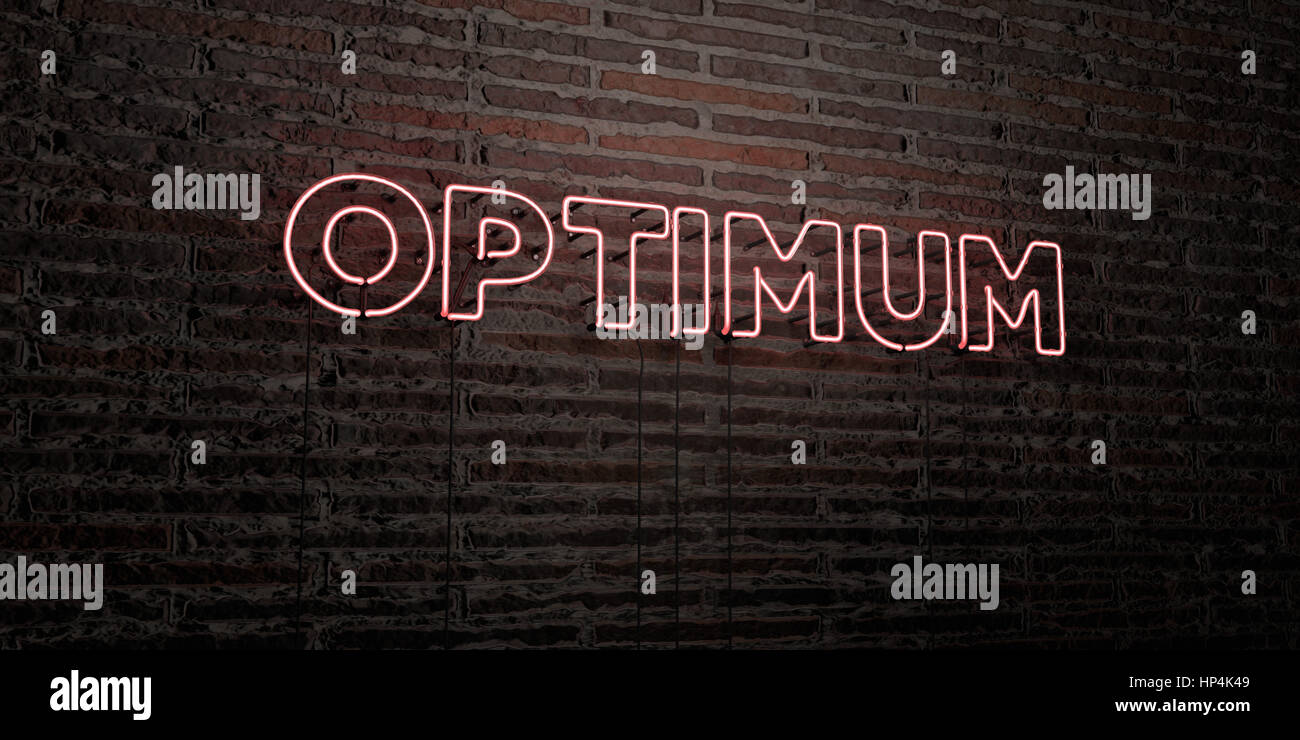 OPTIMUM -Realistic Neon Sign on Brick Wall background - 3D rendered ...