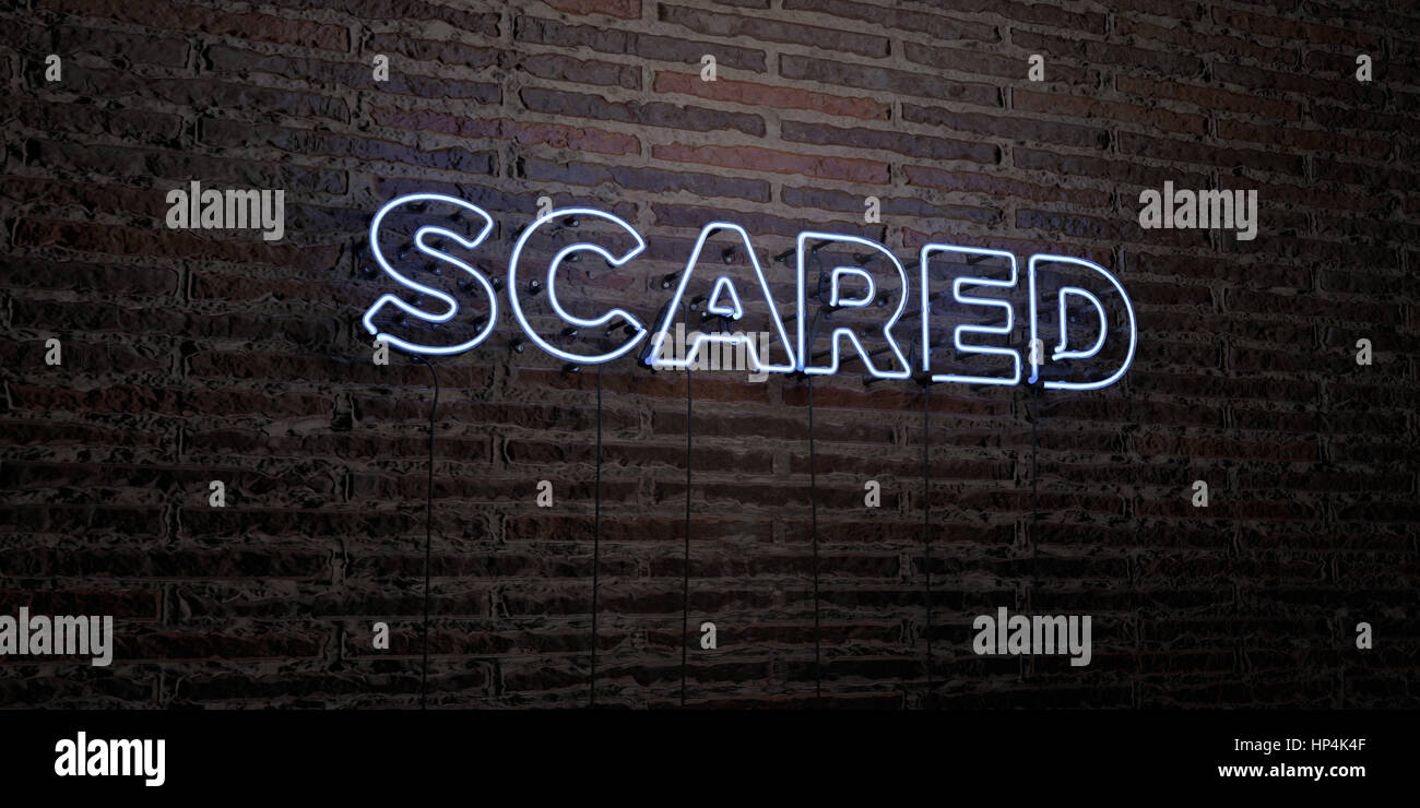 SCARED -Realistic Neon Sign on Brick Wall background - 3D rendered ...