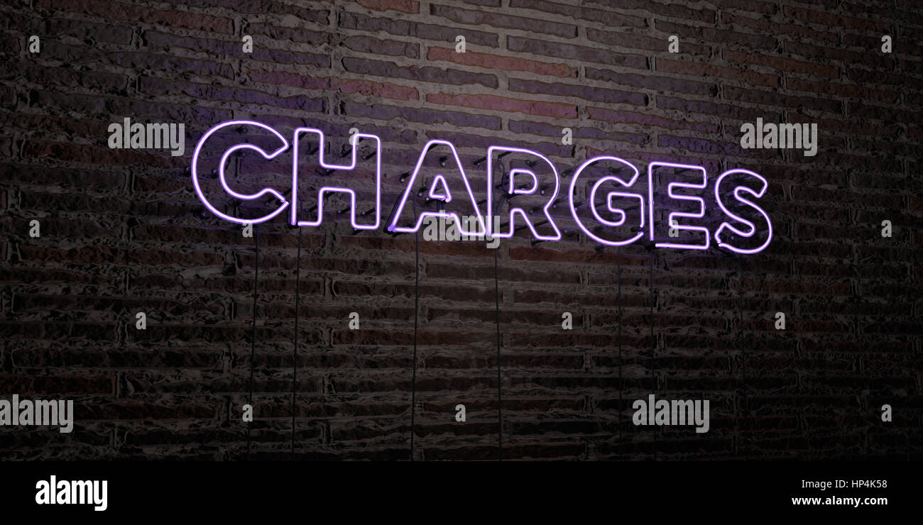 CHARGES -Realistic Neon Sign on Brick Wall background - 3D rendered ...