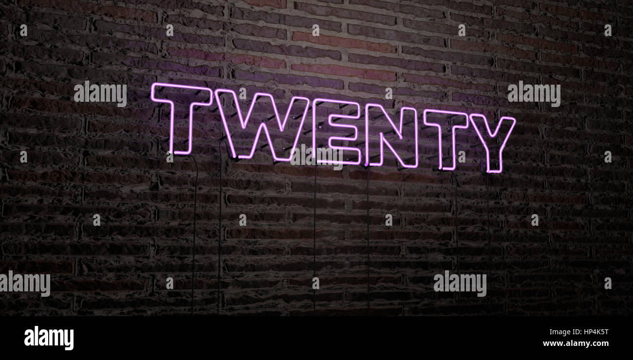 TWENTY -Realistic Neon Sign on Brick Wall background - 3D rendered ...