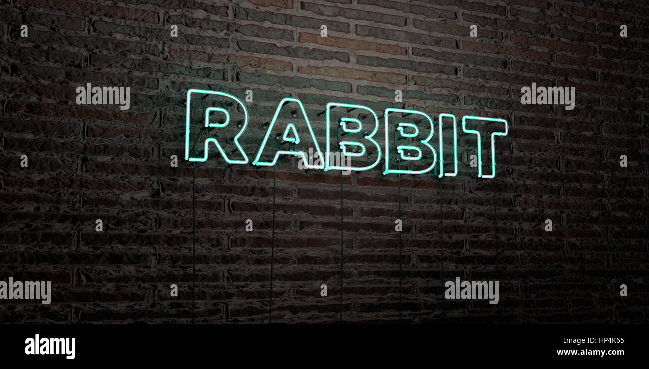 RABBIT -Realistic Neon Sign on Brick Wall background - 3D rendered ...