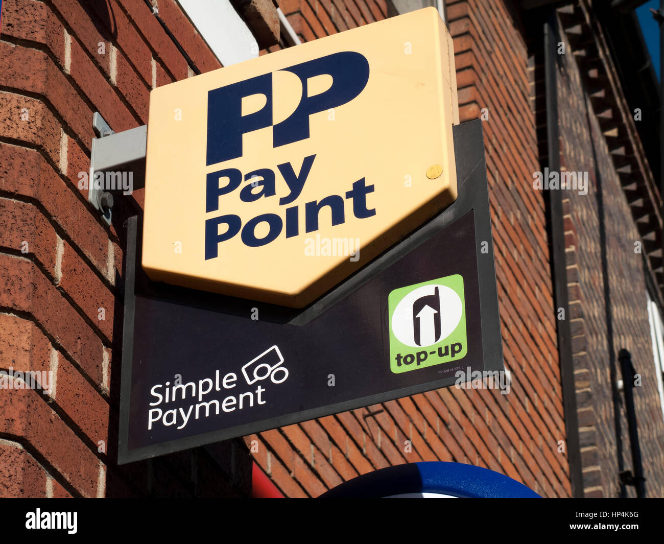 PP Pay Point and mobile phone top up facility sign over retail premises ...