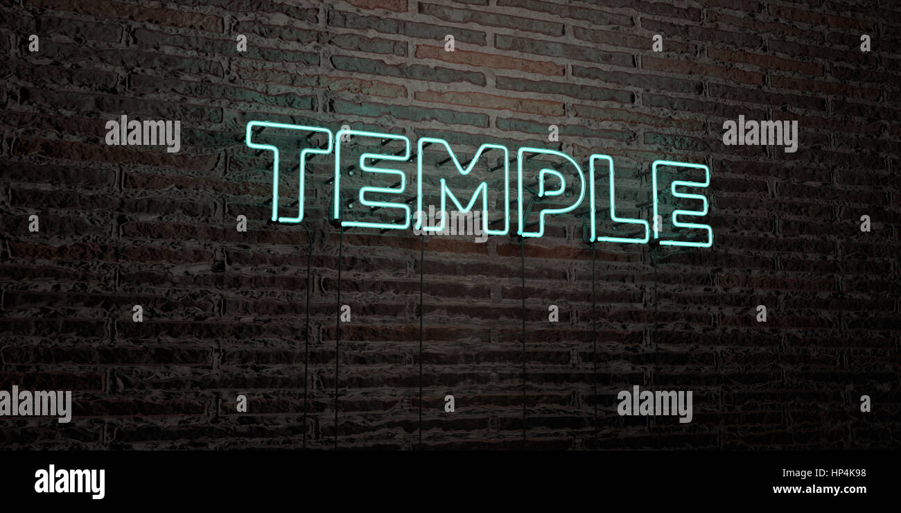TEMPLE -Realistic Neon Sign on Brick Wall background - 3D rendered ...
