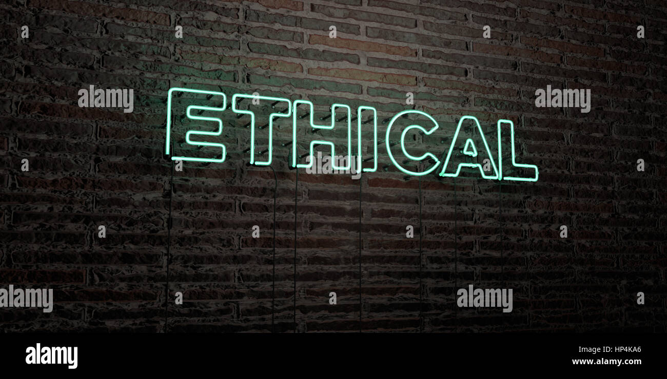 ETHICAL -Realistic Neon Sign on Brick Wall background - 3D rendered ...