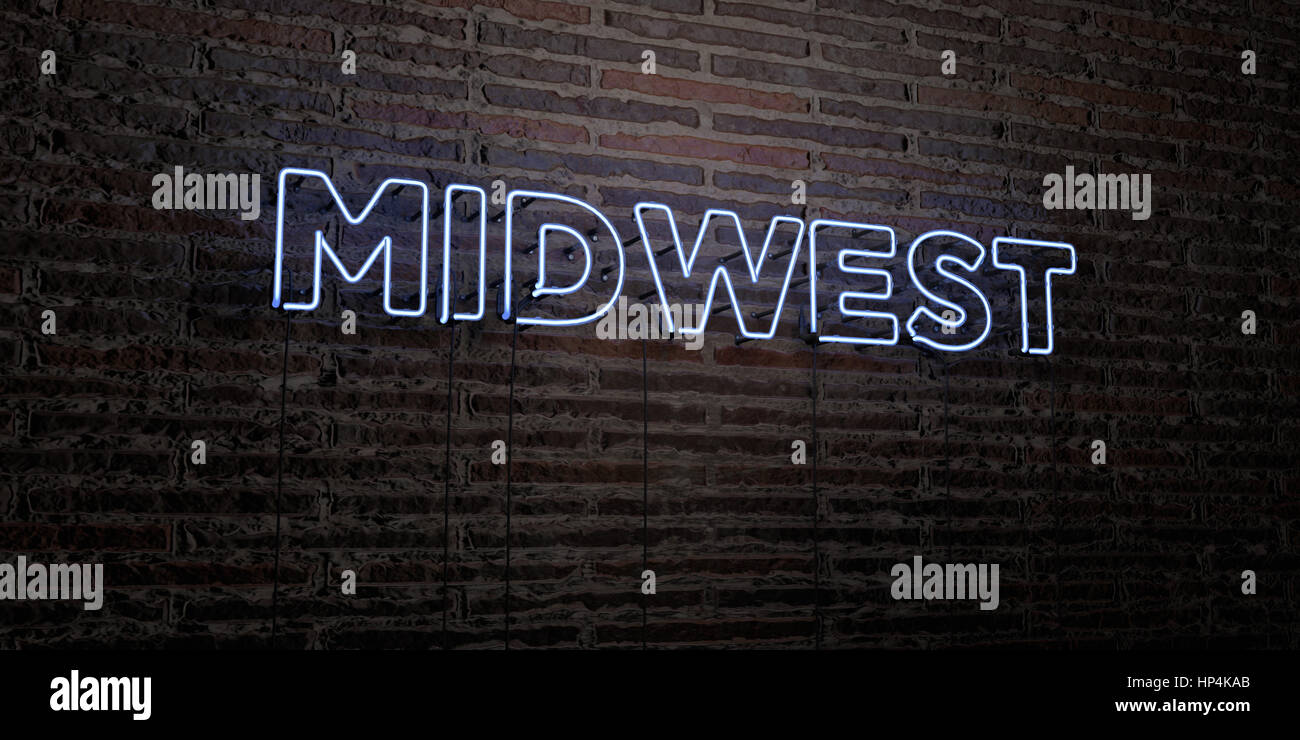 MIDWEST -Realistic Neon Sign on Brick Wall background - 3D rendered ...