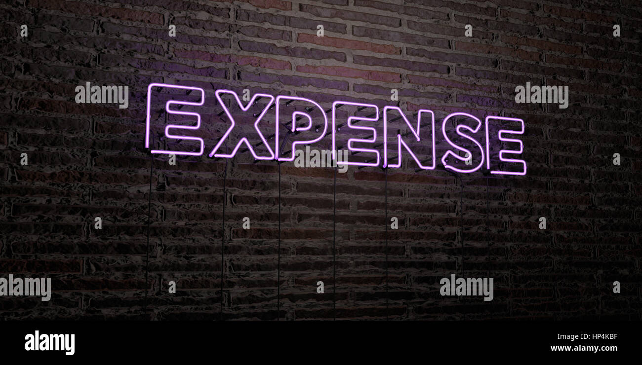 EXPENSE -Realistic Neon Sign on Brick Wall background - 3D rendered ...