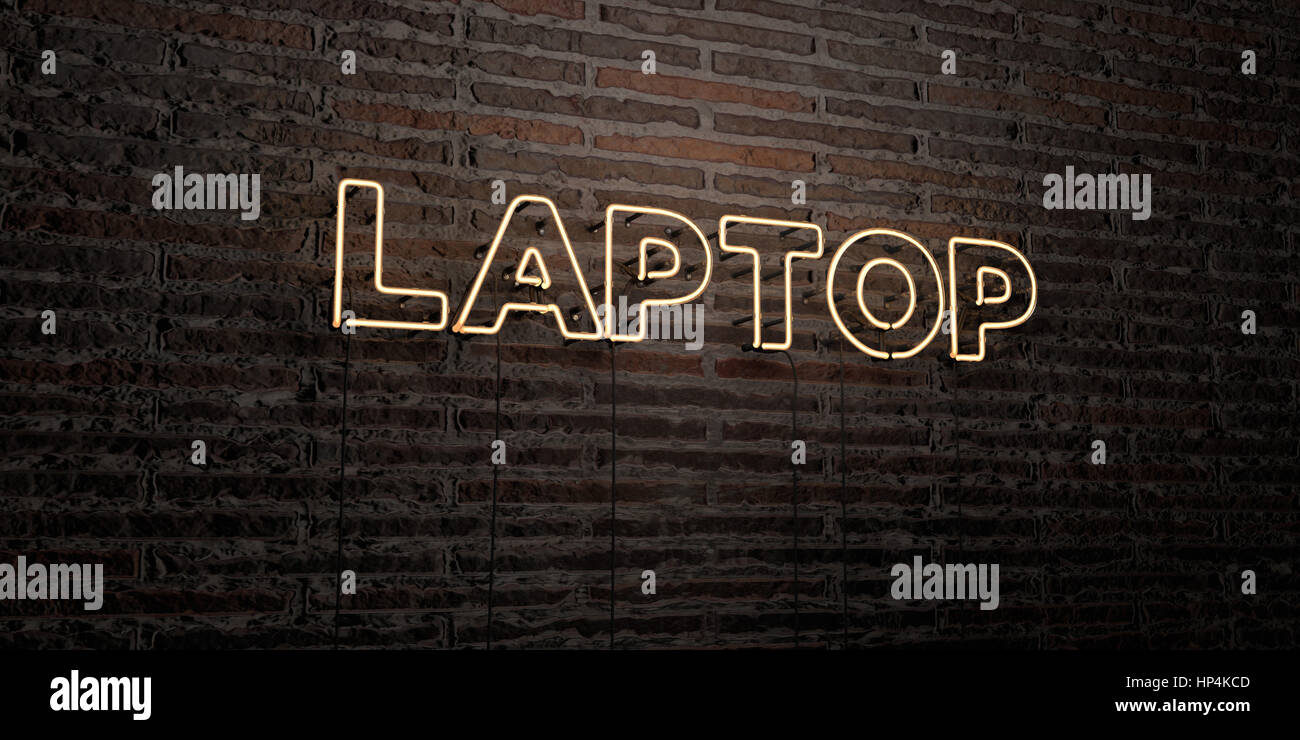 LAPTOP -Realistic Neon Sign on Brick Wall background - 3D rendered ...