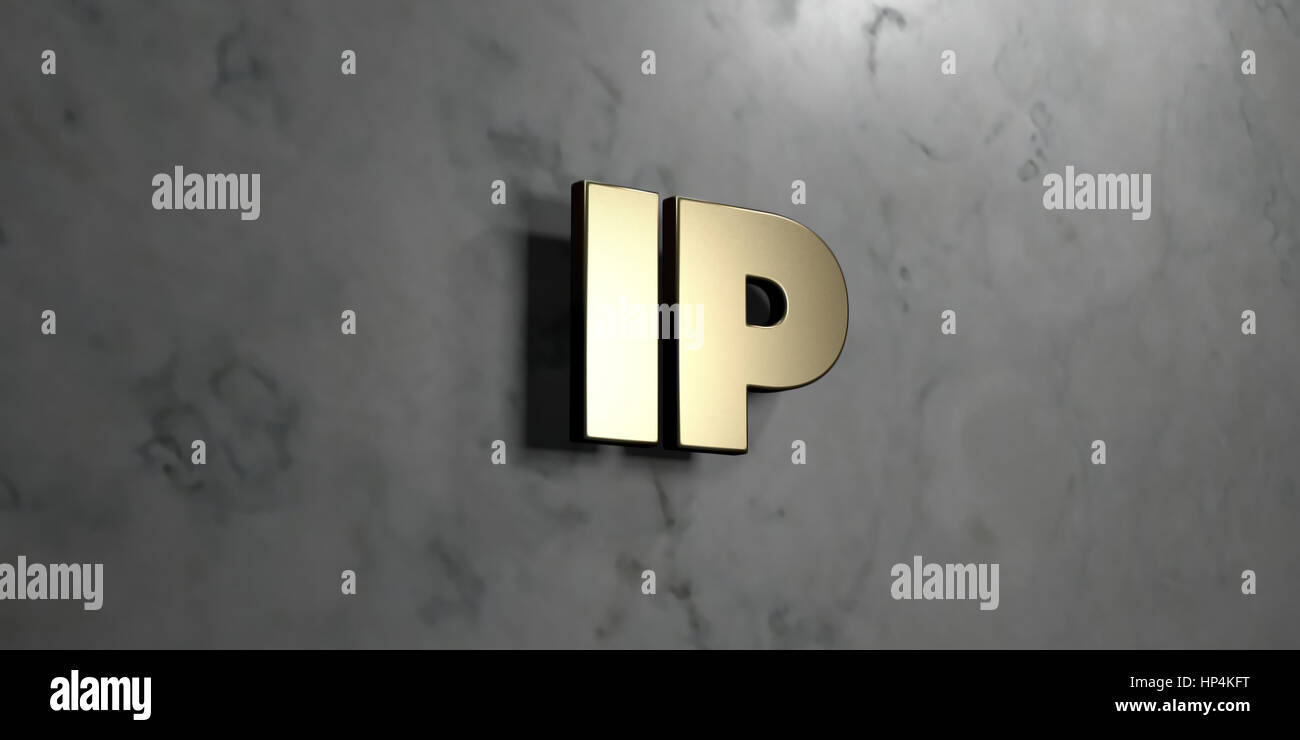 Ip - Gold sign mounted on glossy marble wall - 3D rendered royalty free ...