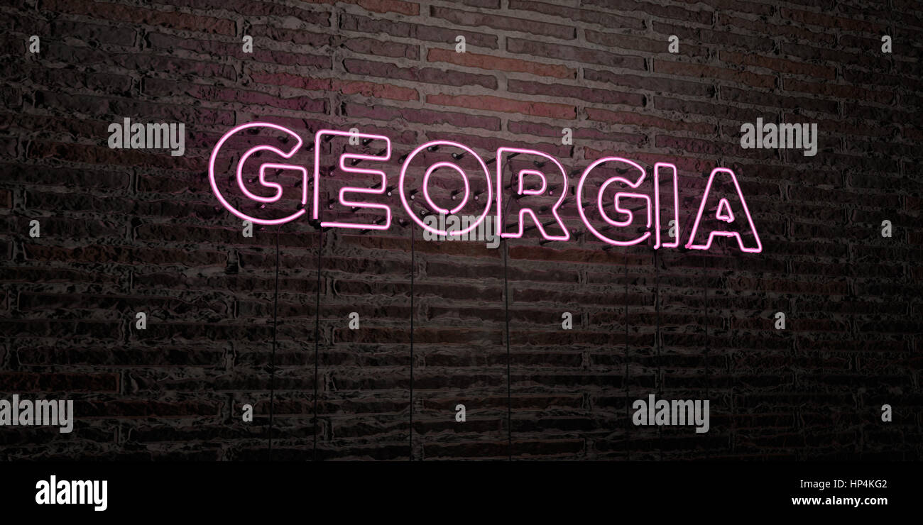 GEORGIA -Realistic Neon Sign on Brick Wall background - 3D rendered ...
