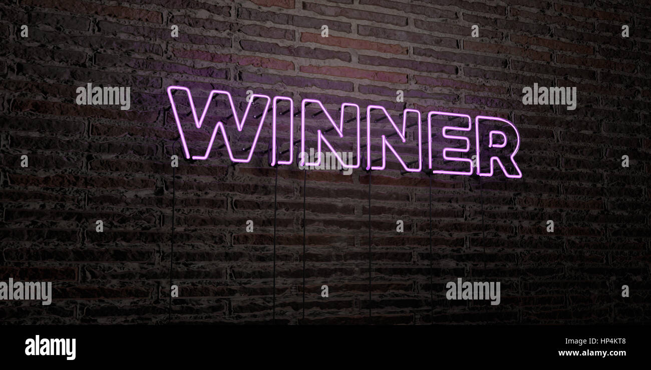 WINNER -Realistic Neon Sign on Brick Wall background - 3D rendered ...