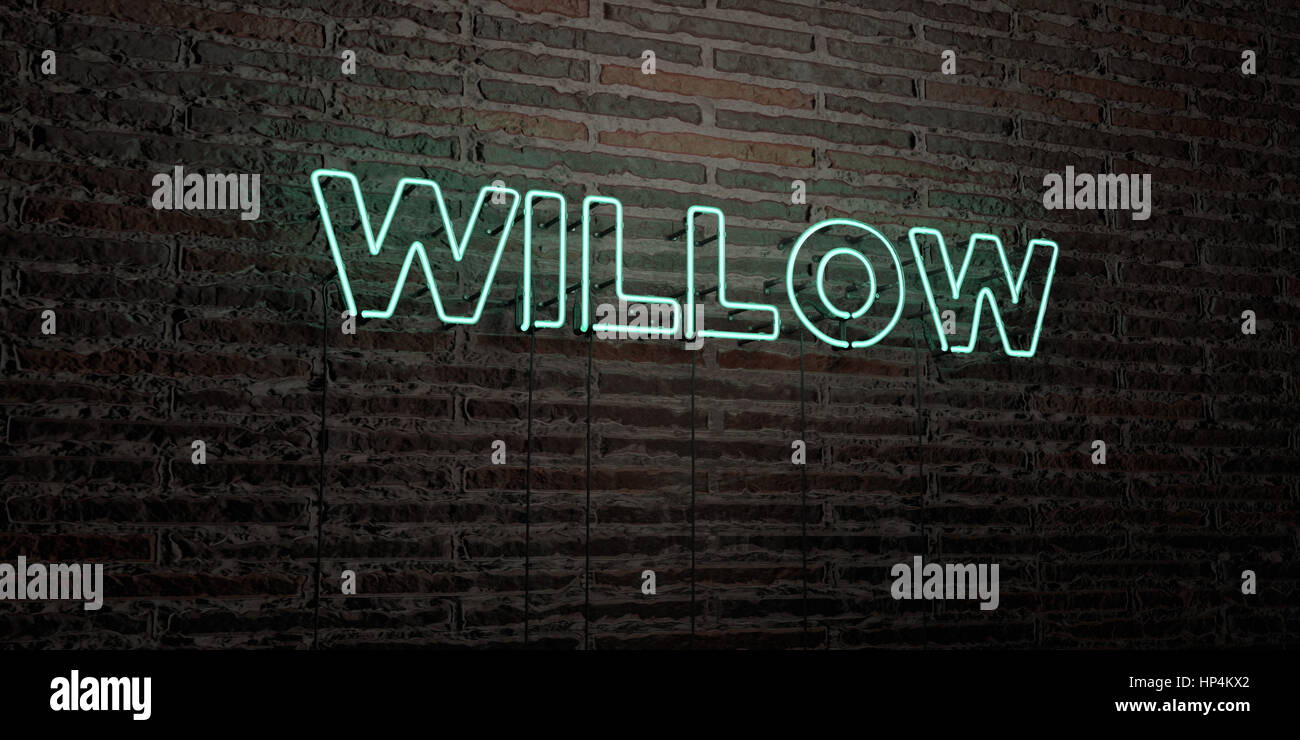 WILLOW -Realistic Neon Sign on Brick Wall background - 3D rendered ...