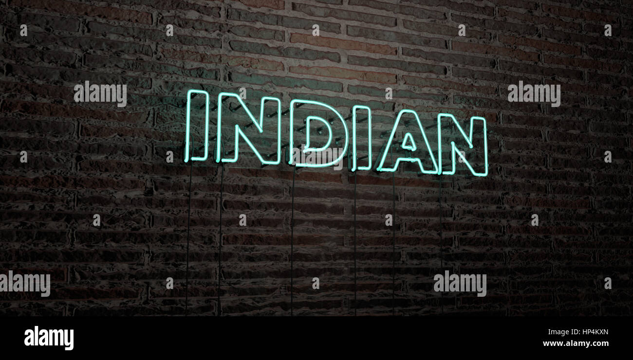 INDIAN -Realistic Neon Sign on Brick Wall background - 3D rendered ...