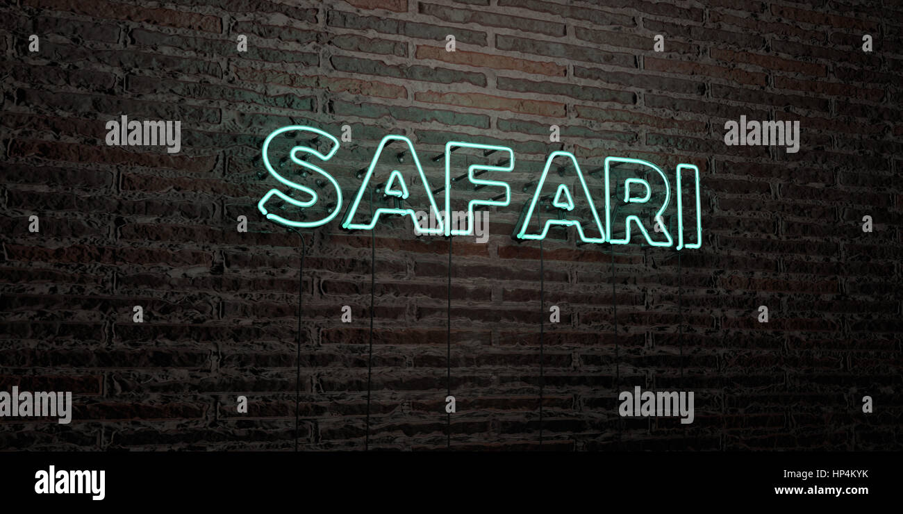 SAFARI -Realistic Neon Sign on Brick Wall background - 3D rendered ...