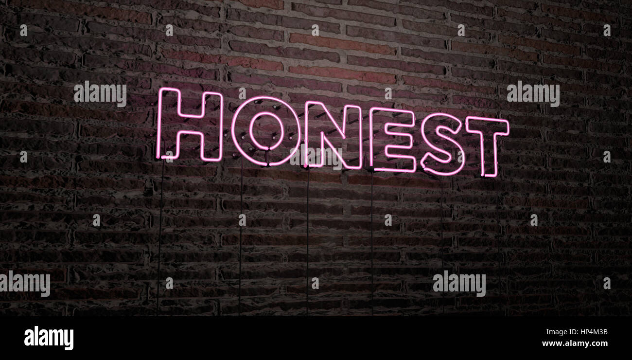HONEST -Realistic Neon Sign on Brick Wall background - 3D rendered ...