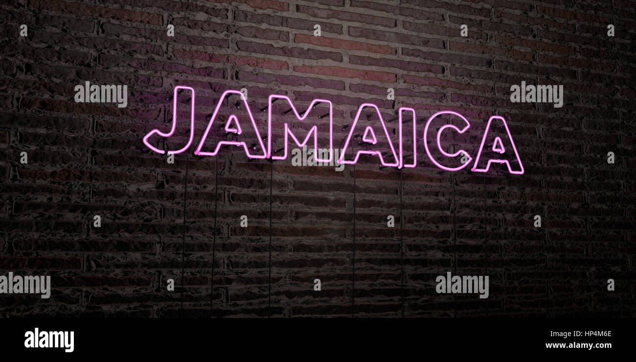 JAMAICA -Realistic Neon Sign on Brick Wall background - 3D rendered ...