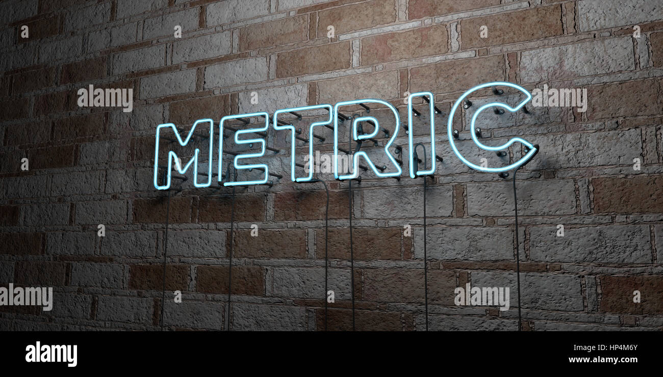 METRIC - Glowing Neon Sign on stonework wall - 3D rendered royalty free ...
