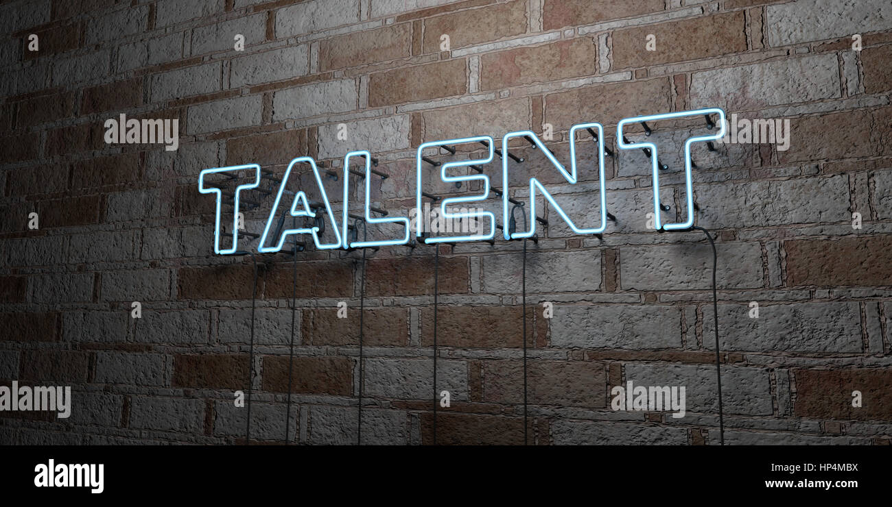 TALENT - Glowing Neon Sign on stonework wall - 3D rendered royalty free ...