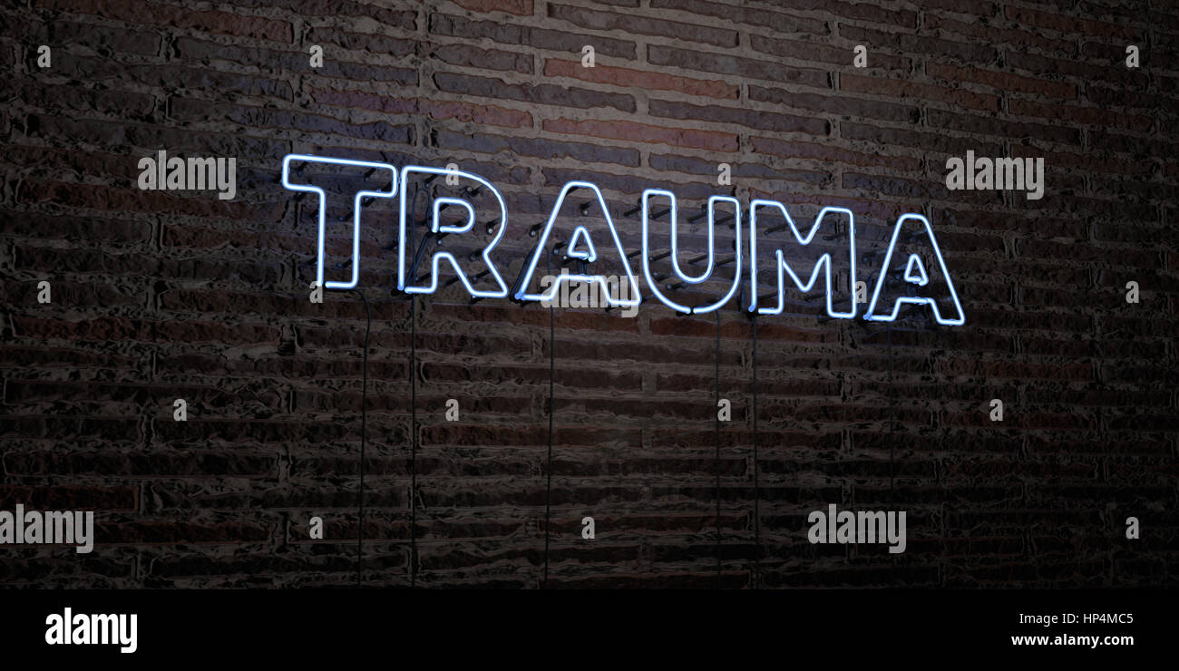 TRAUMA -Realistic Neon Sign on Brick Wall background - 3D rendered ...