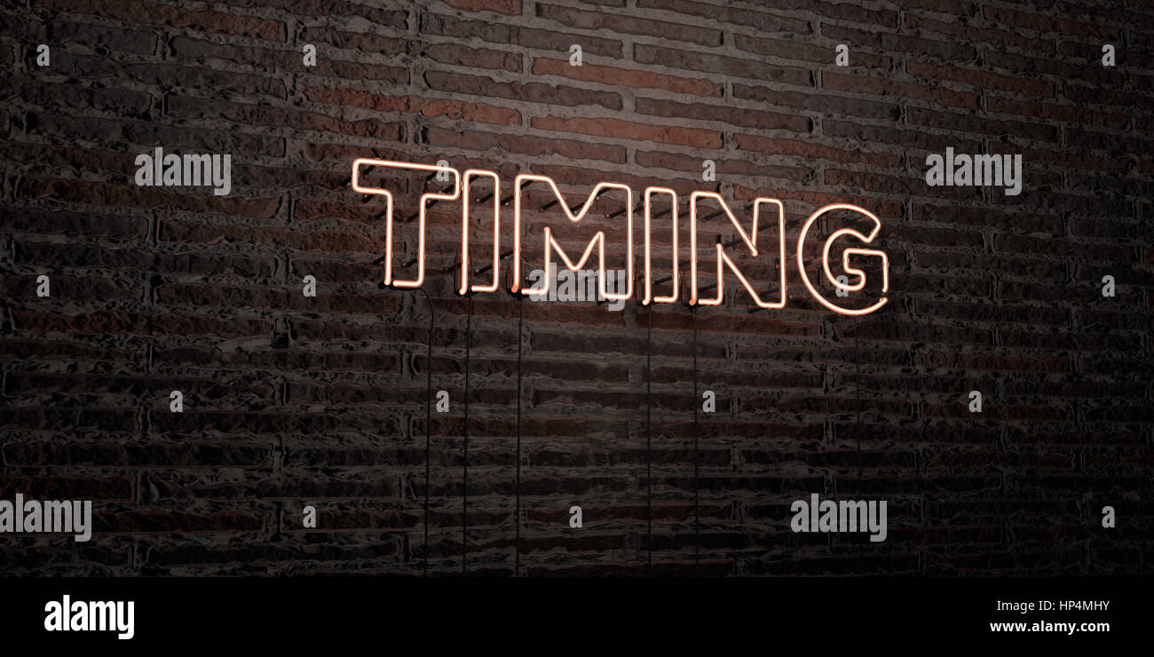 TIMING -Realistic Neon Sign on Brick Wall background - 3D rendered ...