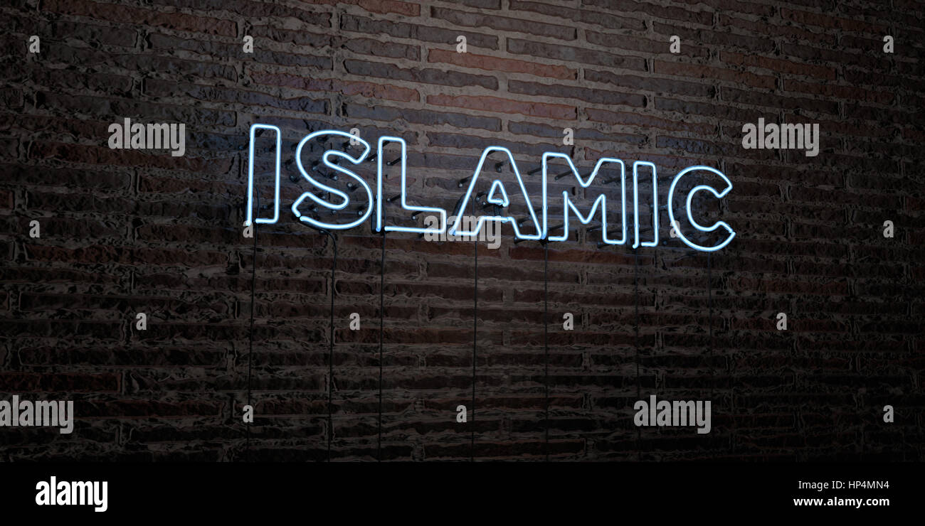 ISLAMIC -Realistic Neon Sign on Brick Wall background - 3D rendered ...