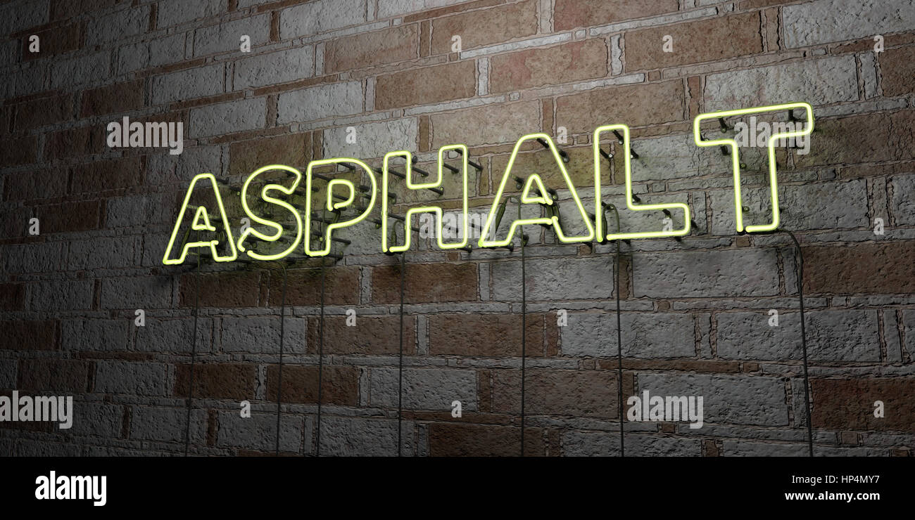 ASPHALT - Glowing Neon Sign on stonework wall - 3D rendered royalty ...