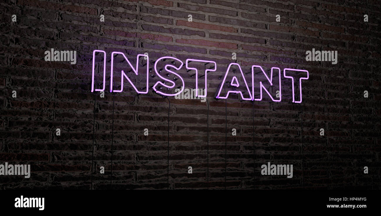 INSTANT -Realistic Neon Sign on Brick Wall background - 3D rendered ...